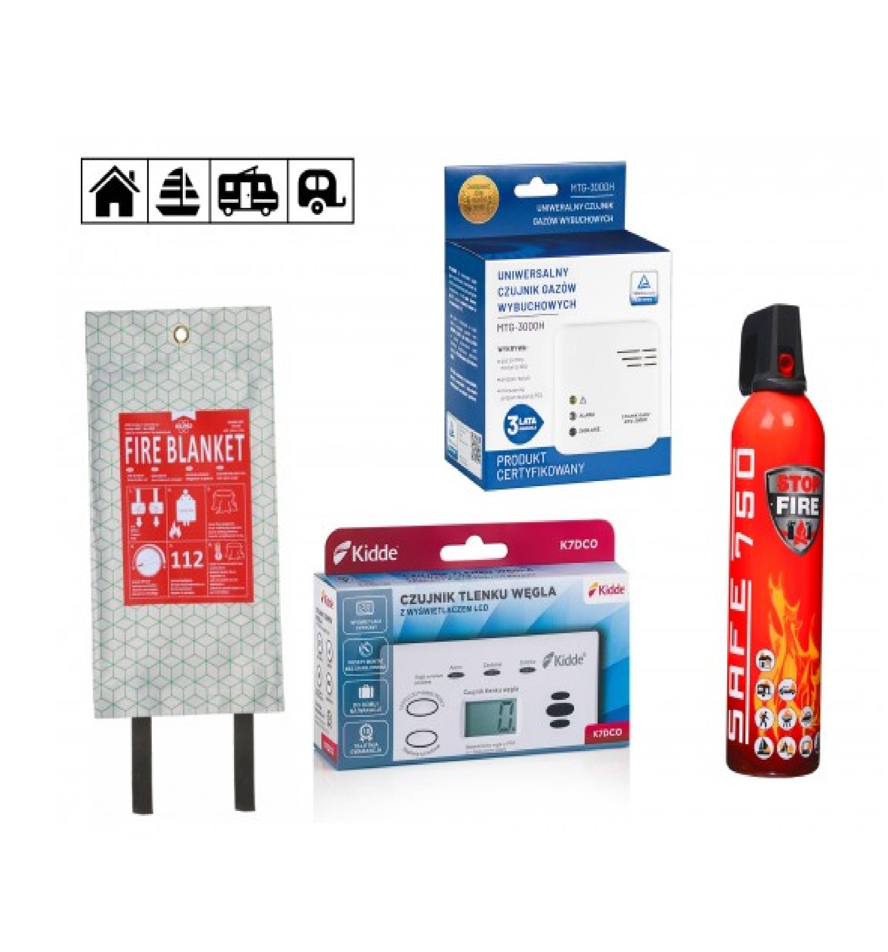 PAKIET KAMPER PREMIUM PLUS - CZUJNIK CZADU, SPREJ GAŚNICZY, CZUJNIK ...